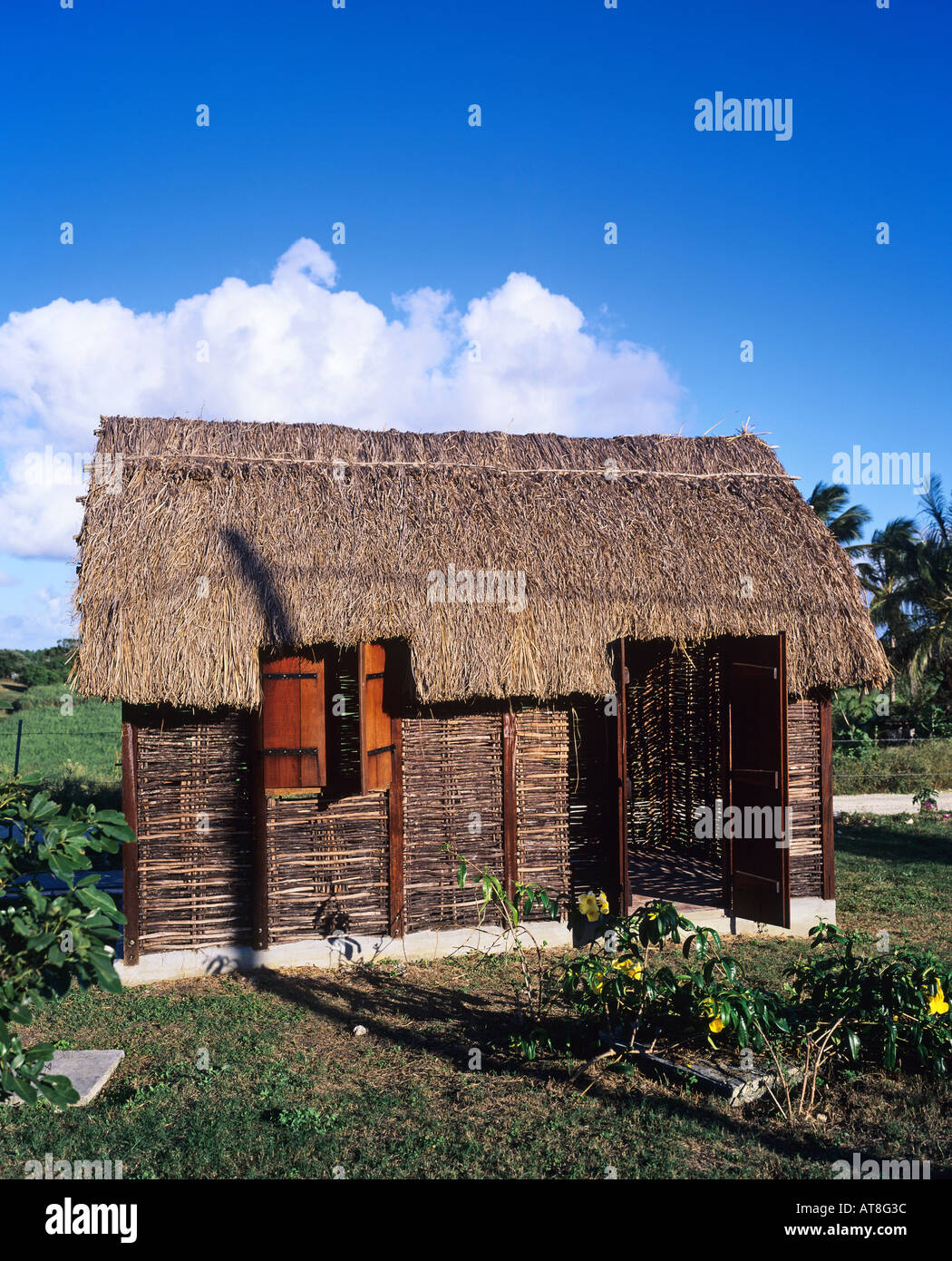Renovated hut built with Gaulette braided branches and thatched roof ...