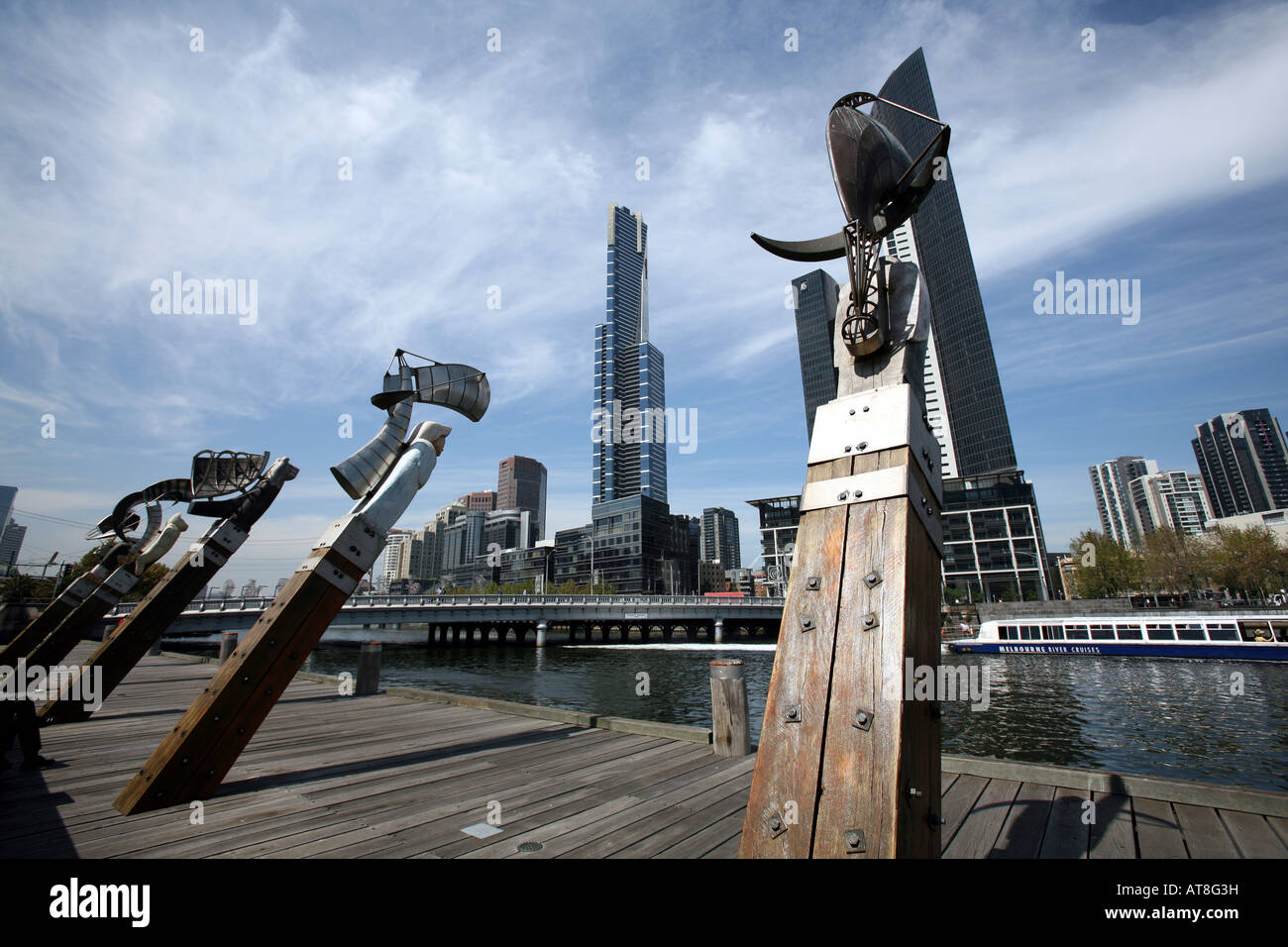 Waterfront sculptures and View of Melbourne's south bank and yarra ...