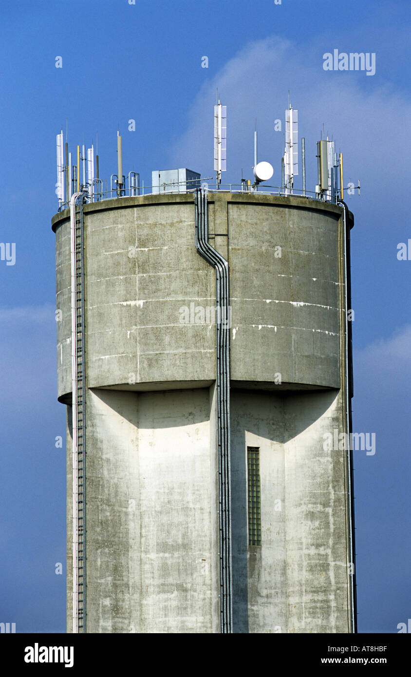 Mobile phone masts fixed to the top of a water tower, Hollesley ...