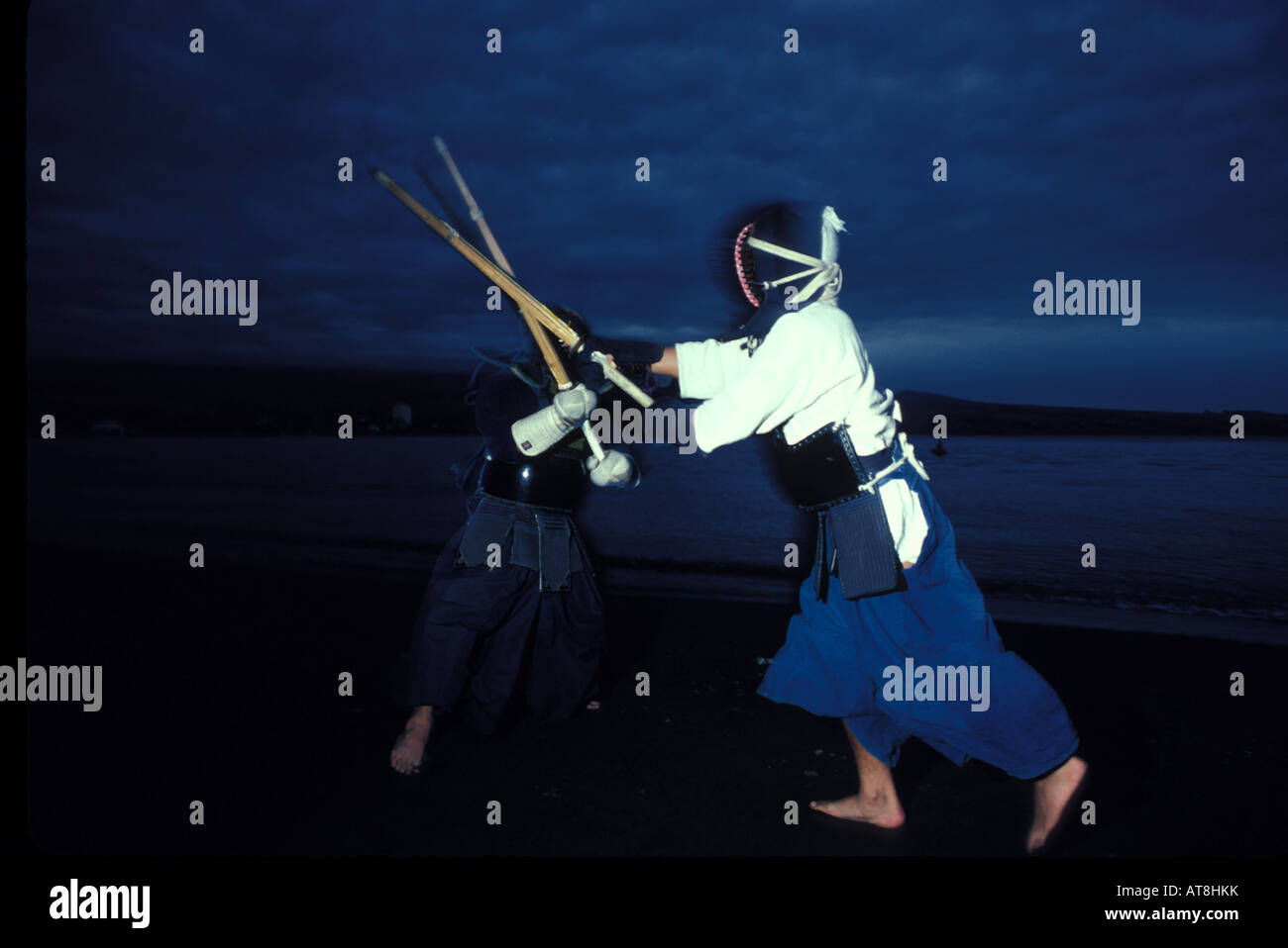 Two men engaged in Kendo routine, a japanese martial art Stock Photo ...