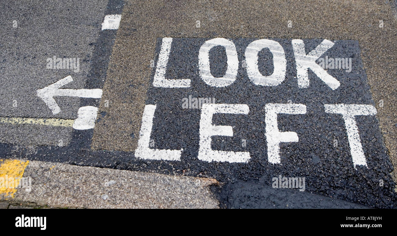 "Look Left" ^Road-sign ^directing ^arrow Stock Photo - Alamy