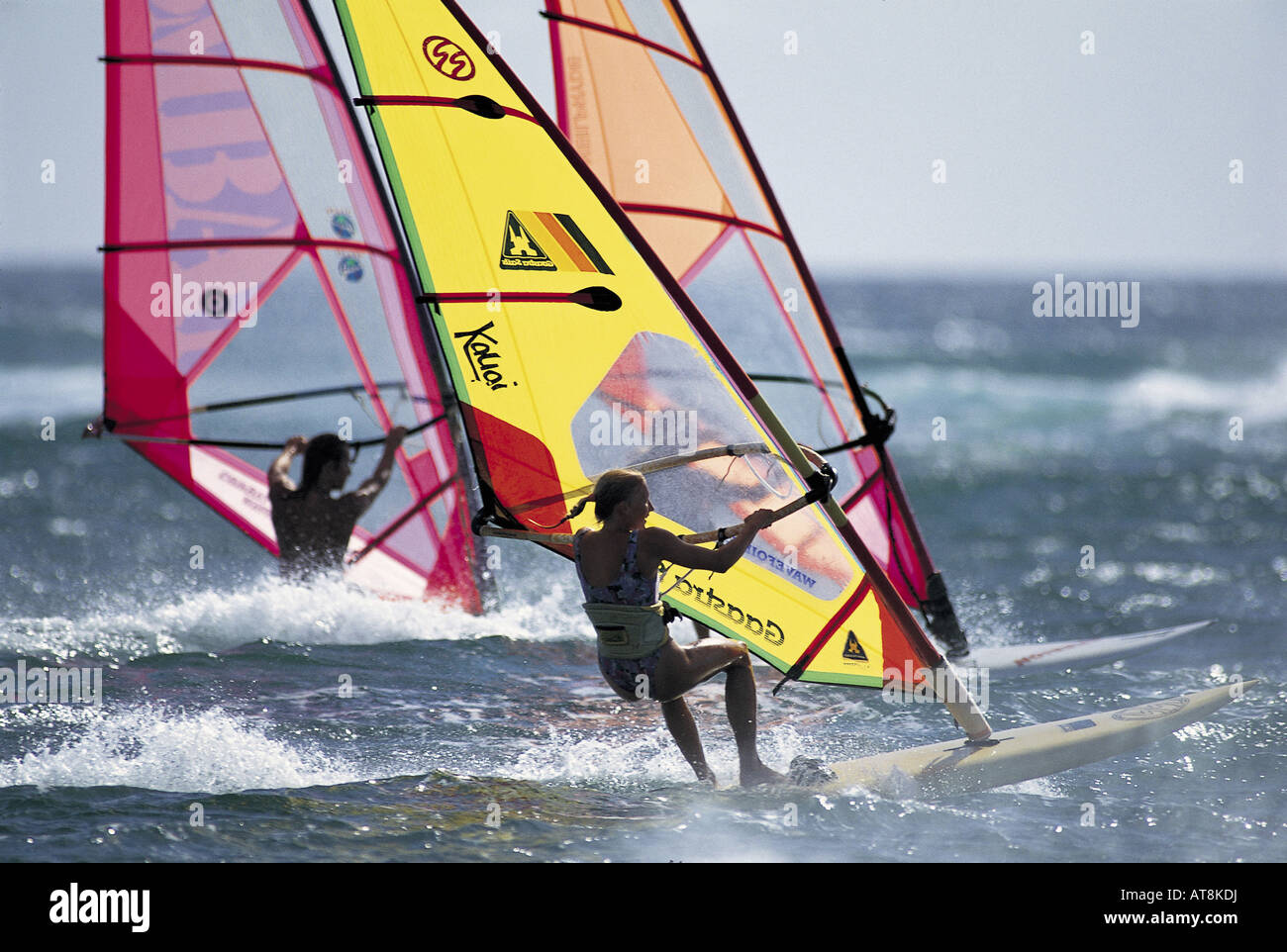 Windsurfing a surf spot known as Backyards, at Sunset Beach on the ...