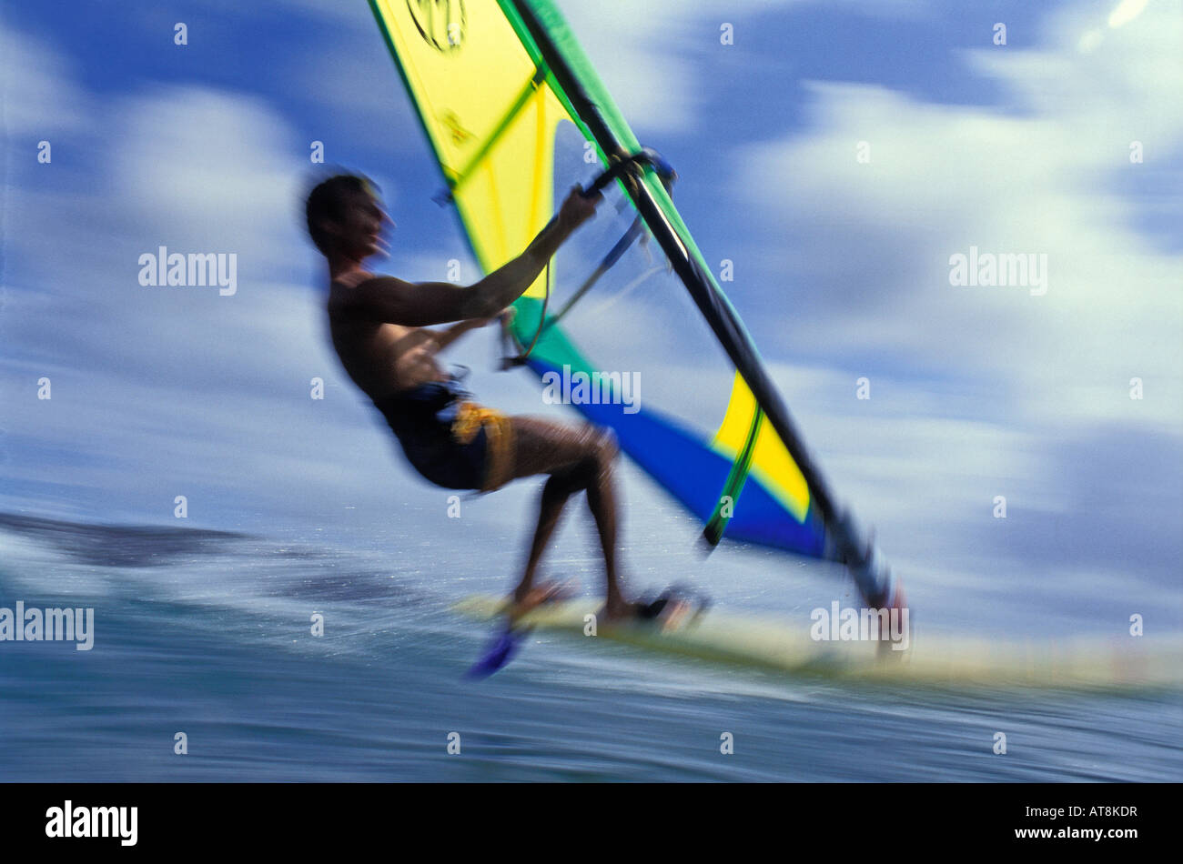 Windsurfing at surf spot Backyards, on the North Shore of Oahu Stock ...