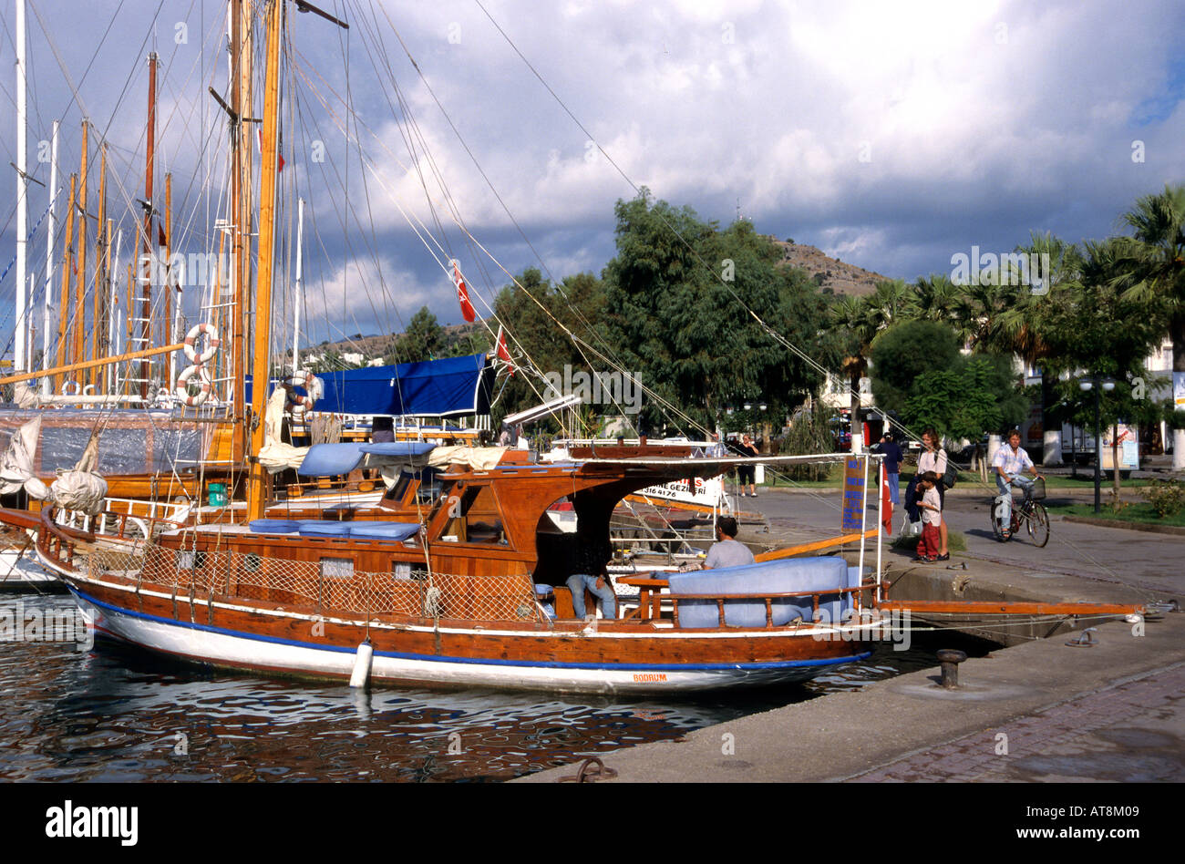 Bodrum Turkish Turkey port harbor boat castle sea Stock Photo - Alamy