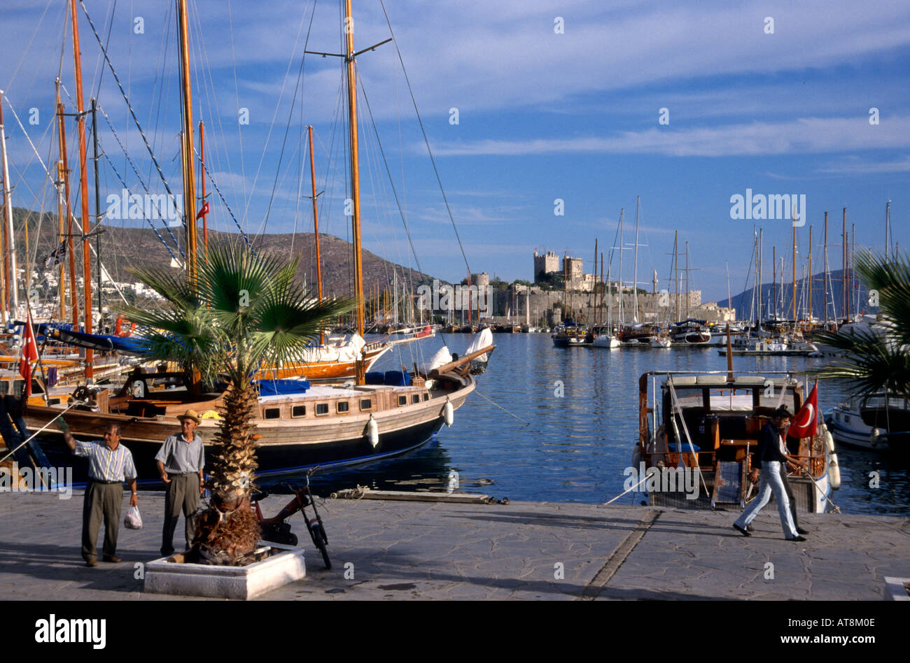 Bodrum Turkish Turkey port harbor boat castle sea Stock Photo - Alamy
