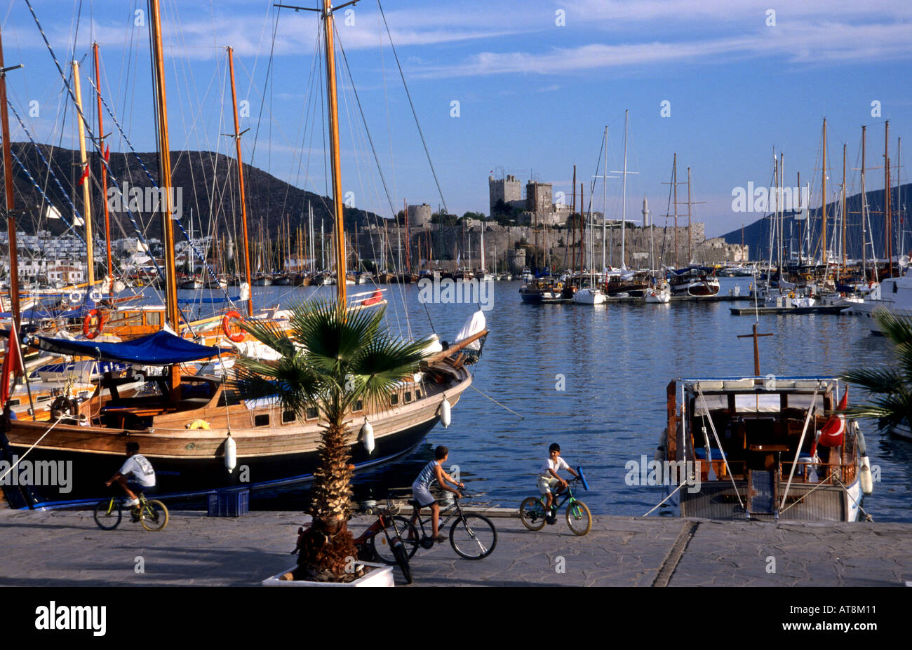 Bodrum Turkish Turkey port harbor boat castle sea Stock Photo - Alamy