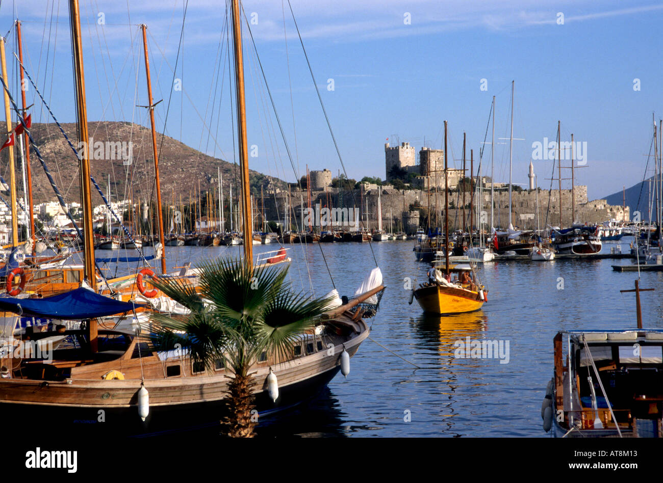 Bodrum Turkish Turkey port harbor boat castle sea Stock Photo - Alamy