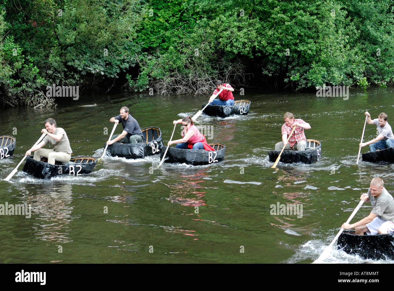 Coracle race on the River Teifi at Cilgerran Stock Photo - Alamy