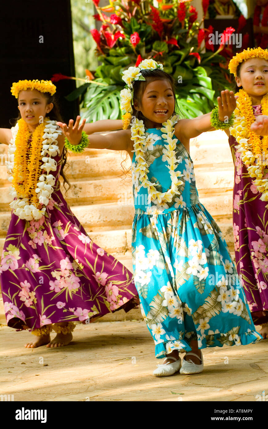 Hula dancers perform at Kapiolani park bandstand on May day, also known ...