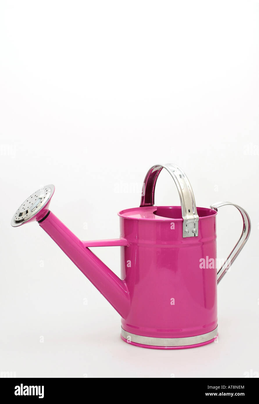 Pink metal watering can Stock Photo - Alamy