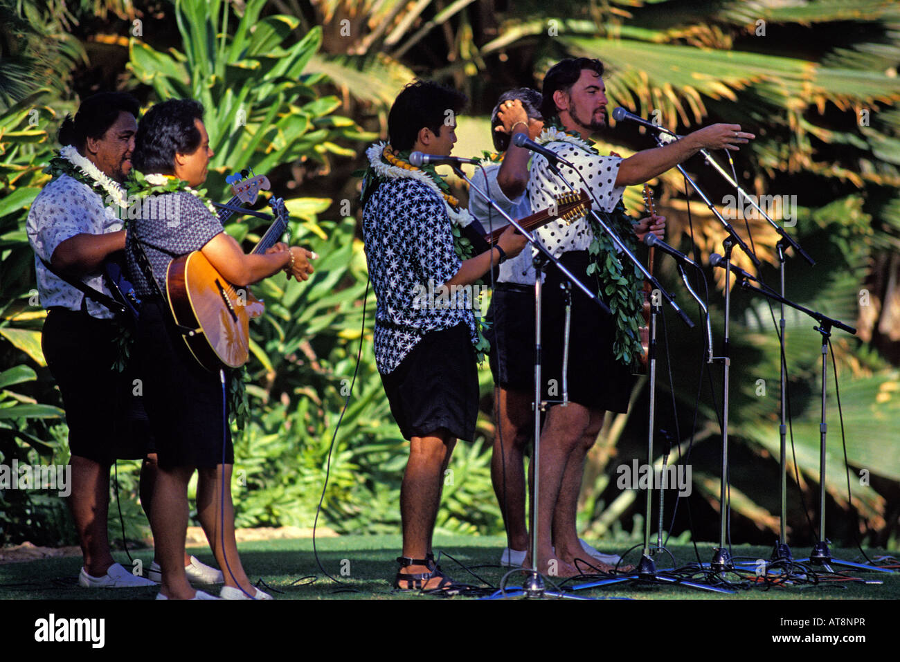 Ho'okena, a popular Hawaiian music group, performs in an outdoor ...
