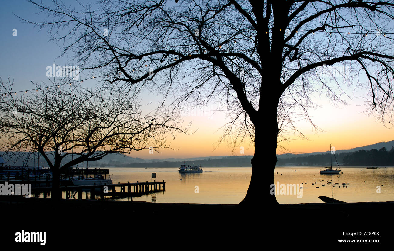Dusk at Waterhead, Lake Windermere, Lake District National Park ...
