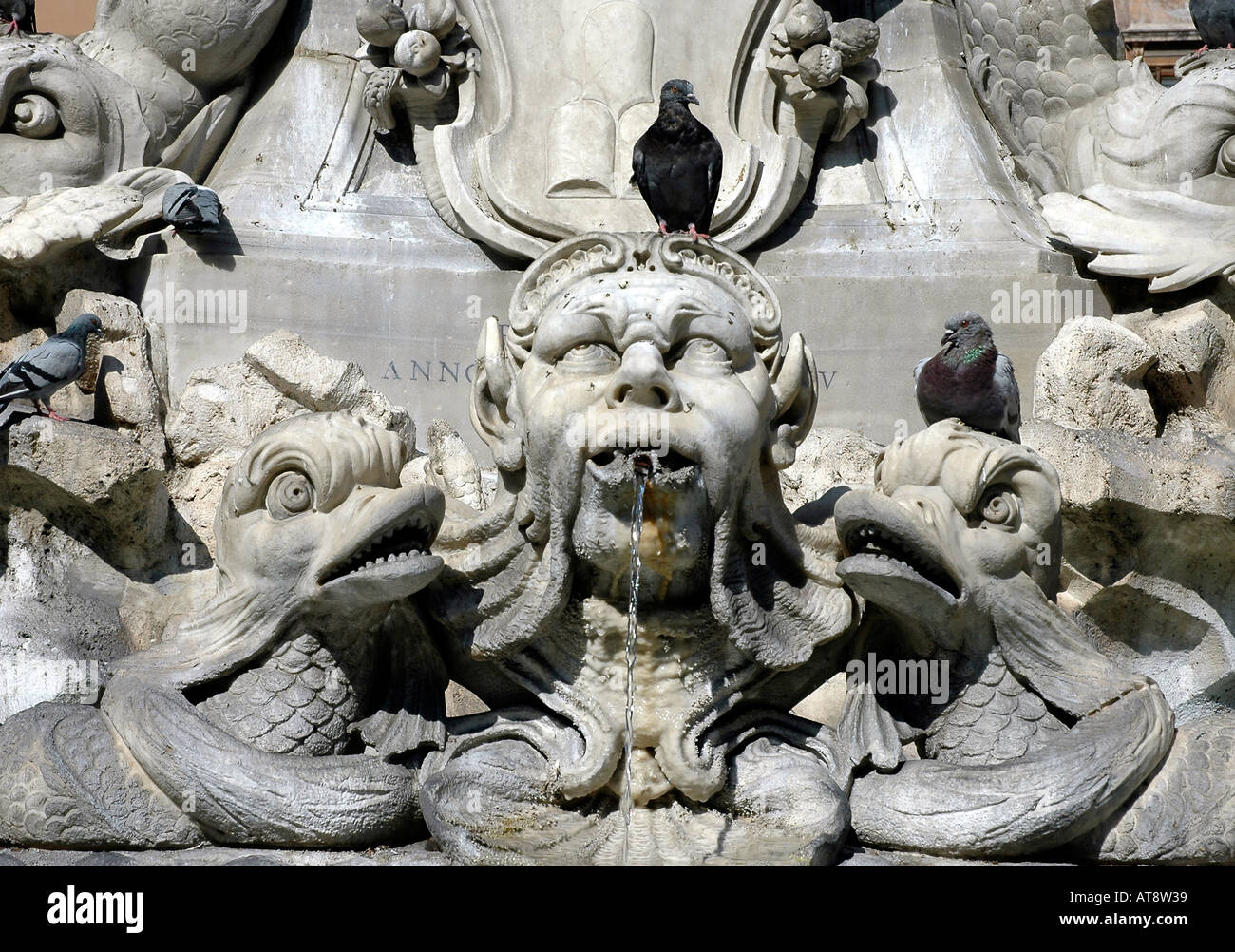 A grimfaced ogre is prominent in the 16th century fountain in Rome's ...