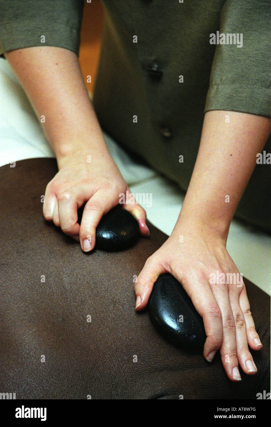 Closeup of pohaku, hot stone therapy, a Hawaiian healing therapy ...