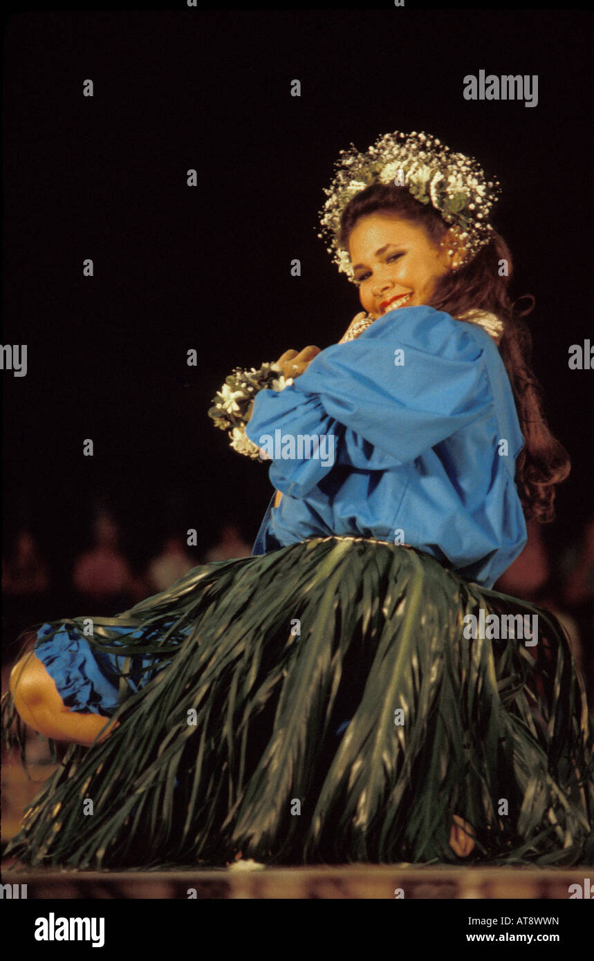 Woman (wahine) dancing Kahiko (modern form) hula at the Merrie Monarch ...