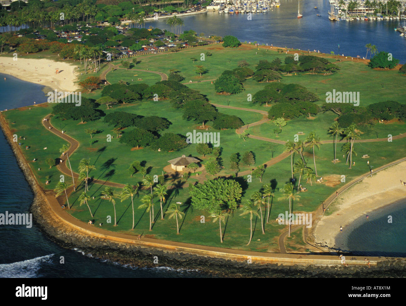 Aerial view of magic island beach park, Oahu Stock Photo - Alamy