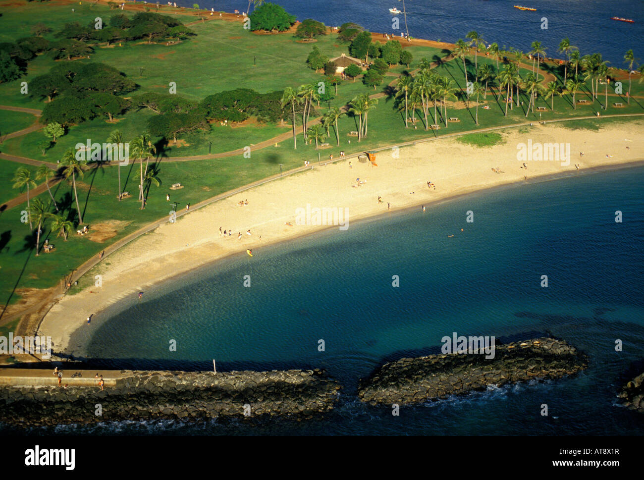 Aerial view of magic island beach park, Oahu Stock Photo - Alamy