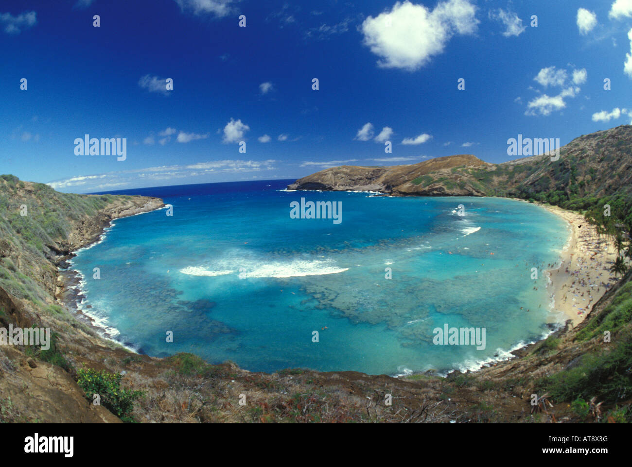 View from top of Hanauma bay, named as State Underwater Park and ...