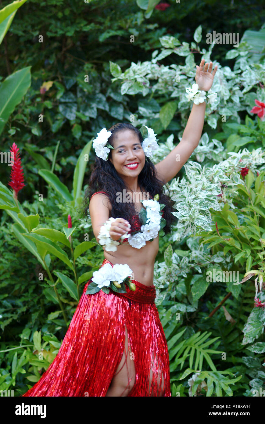 Hapa-Haole hula dancer preparing to dance at the Royal Hawaiian Hotel ...
