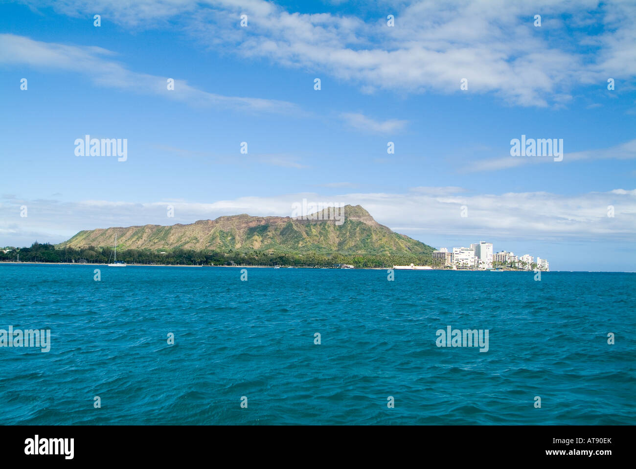 The magnificent full length of Diamond Head with a wide expanse of ...
