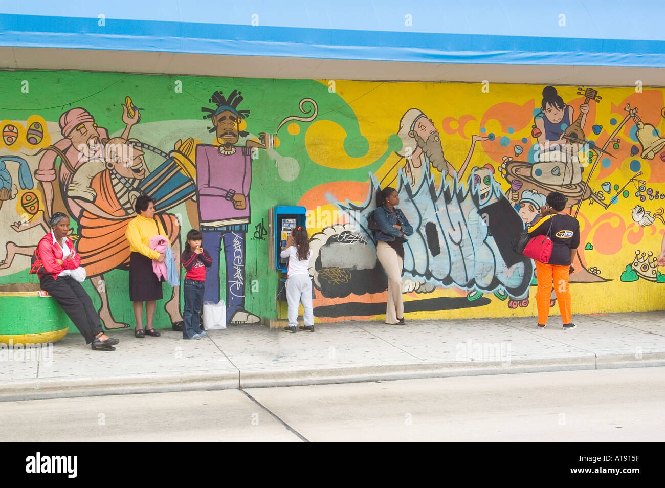 Miami Florida Street Life People standing by colorful was outside Stock ...