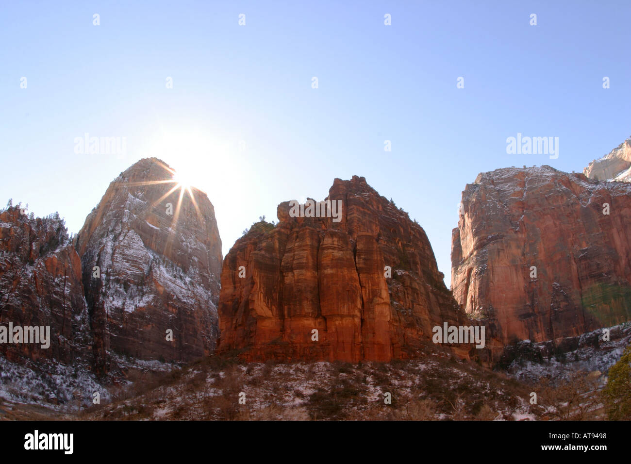 Sunrise over Angels Landing Cable Mountain and The Organ Zion National ...