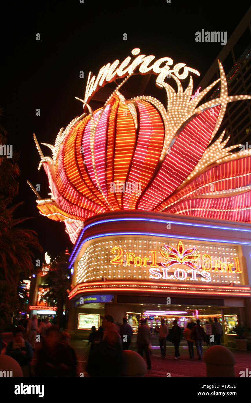 Neon sign of the Flamingo Hotel Casino at night Las Vegas Clark County ...