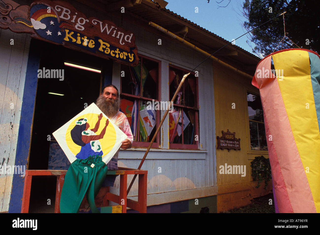 Owner of the Big Wind Kite Factory standing in front of his store Stock ...
