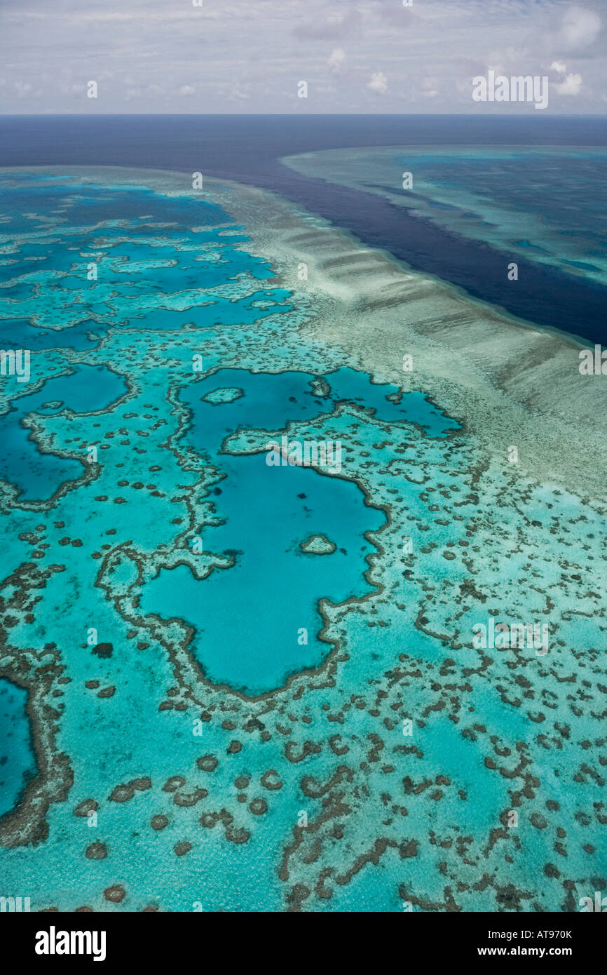 Aerial view of Heart Reef located in Hardy's Reef in the Great Barrier ...