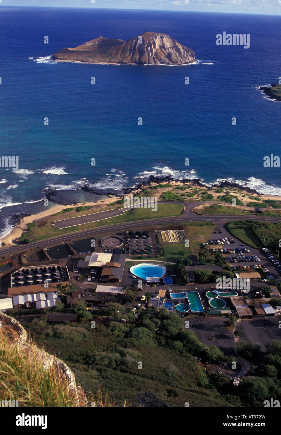 Oceanic Institute and Sea Life Park seen from Waimanalo cliffs with ...