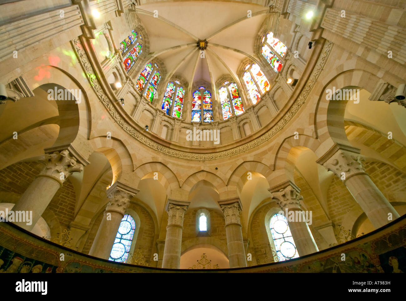 Interior of a French cathedral with the light refracting through the ...