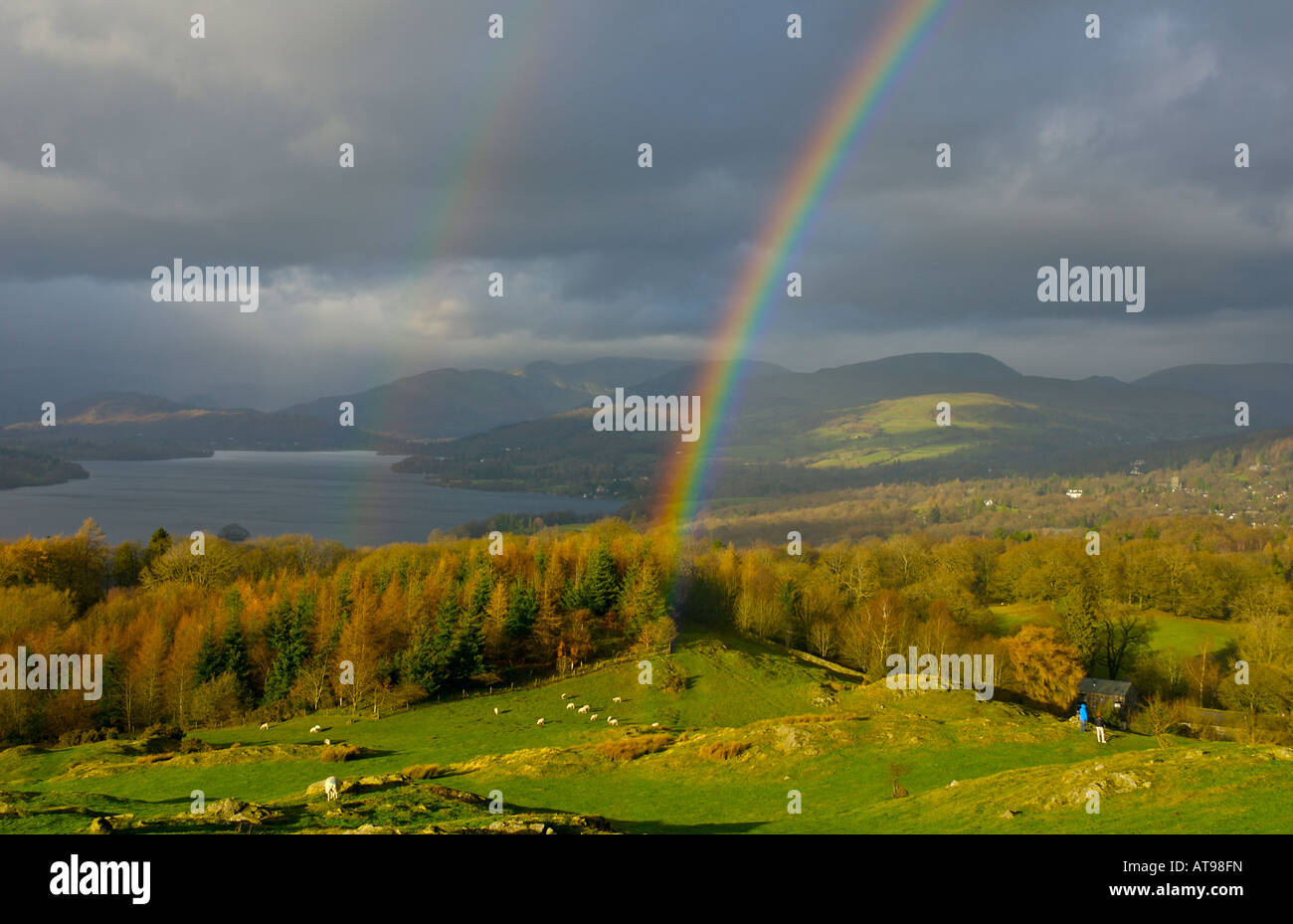 Lake Windermere (and double rainbow) from Brant Fell, Lake District ...
