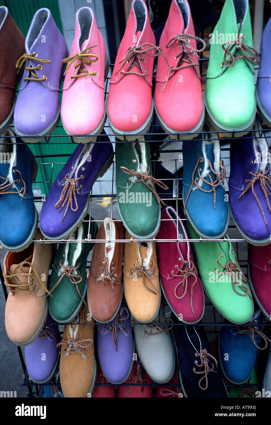 Shoes on display rack outside shop in London Stock Photo - Alamy