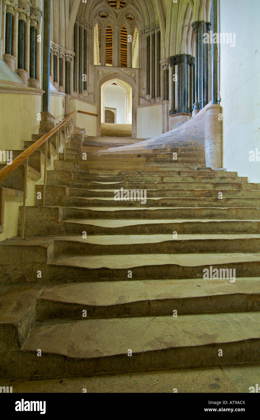 Wells Cathedral old worn steps up to Chapter House Stock Photo - Alamy