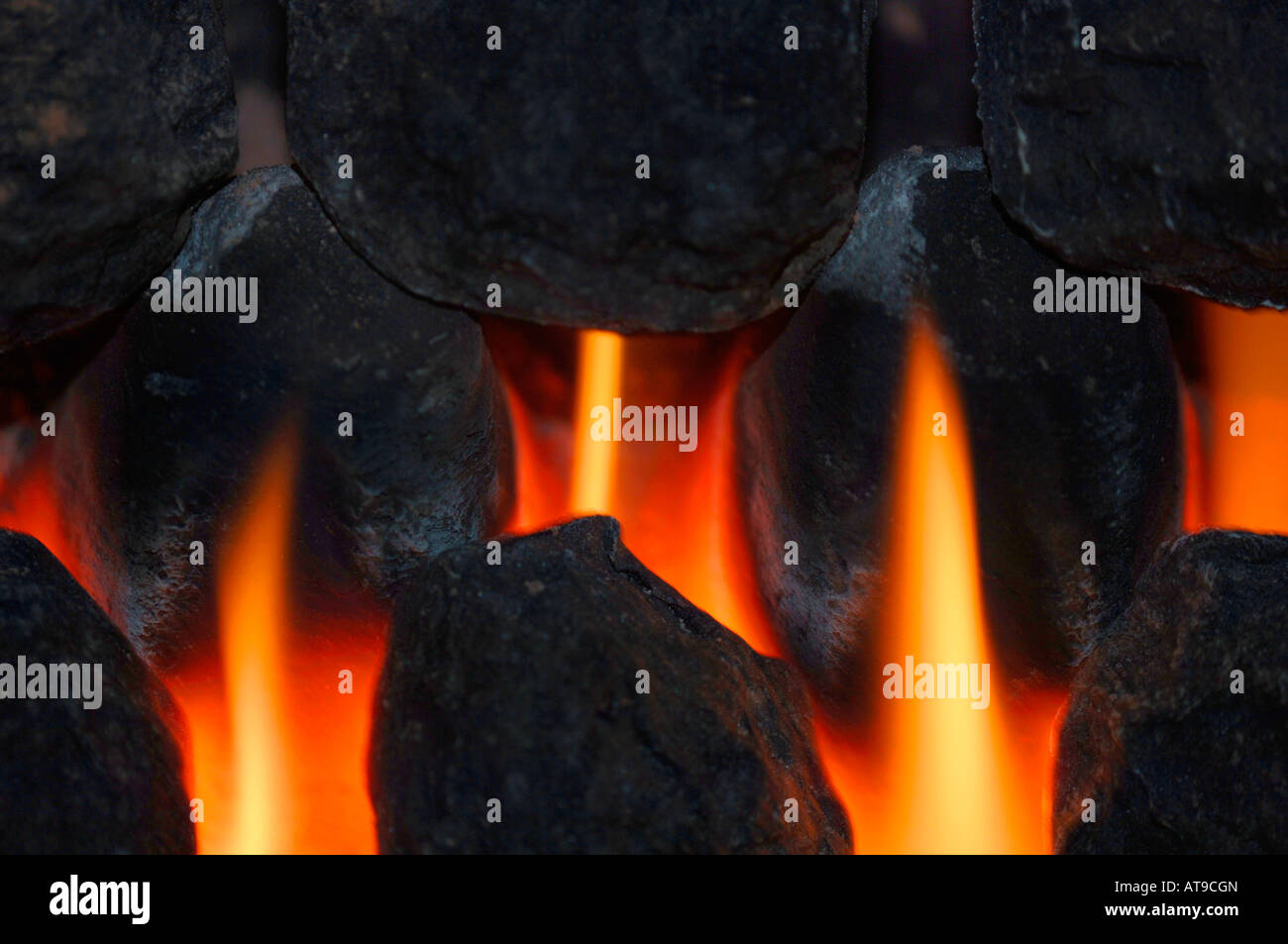 Closeup Of Gas Fire Flames & Artifical Coal Stock Photo - Alamy