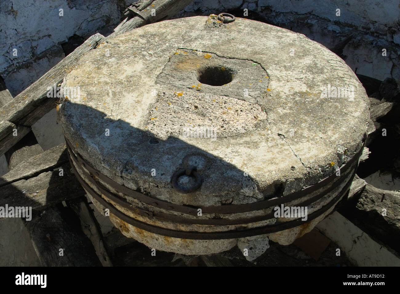 The massive millstones of a 19th century country windmill near ...