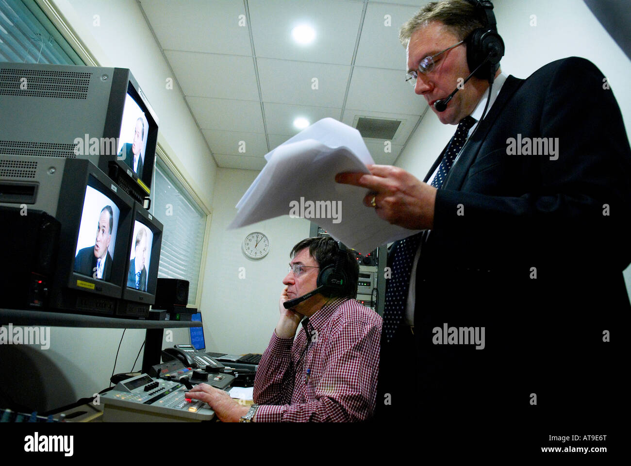 Studio editor director monitors during a television debate Stock Photo ...
