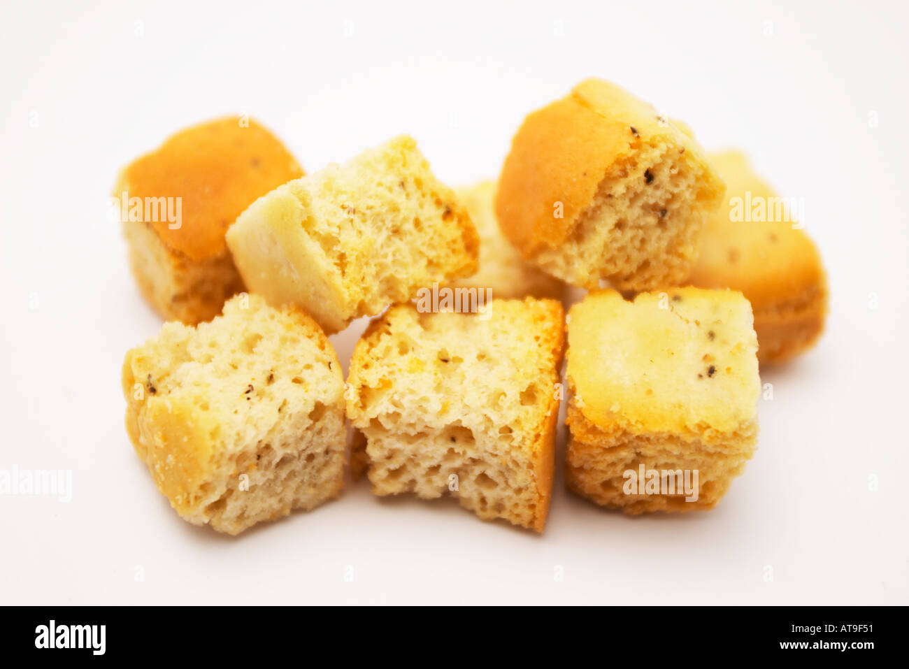 Croutons Crouton Collection of on high key white background Shallow ...