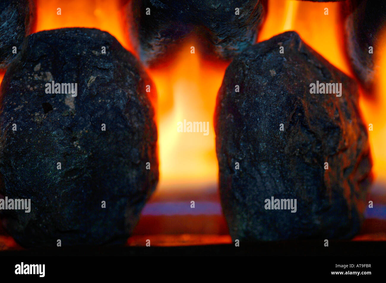Closeup Of Gas Fire Flames & Artifical Coal Stock Photo - Alamy