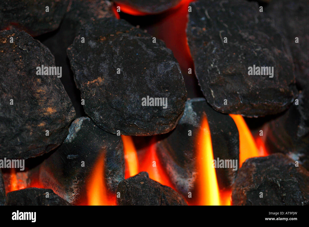 Closeup Of Gas Fire Flames & Artifical Coal Stock Photo - Alamy