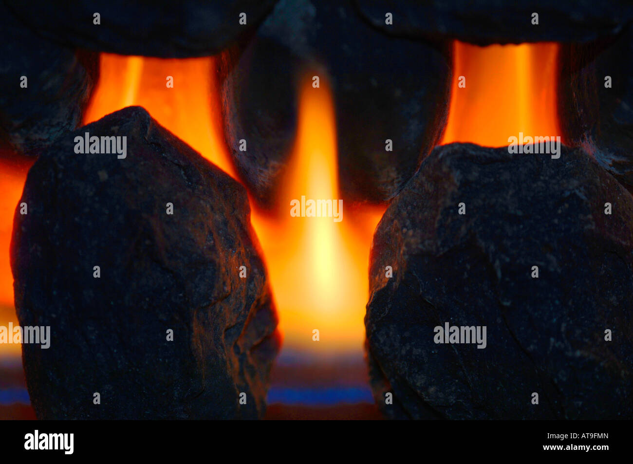 Closeup Of Gas Fire Flames & Artifical Coal Stock Photo - Alamy