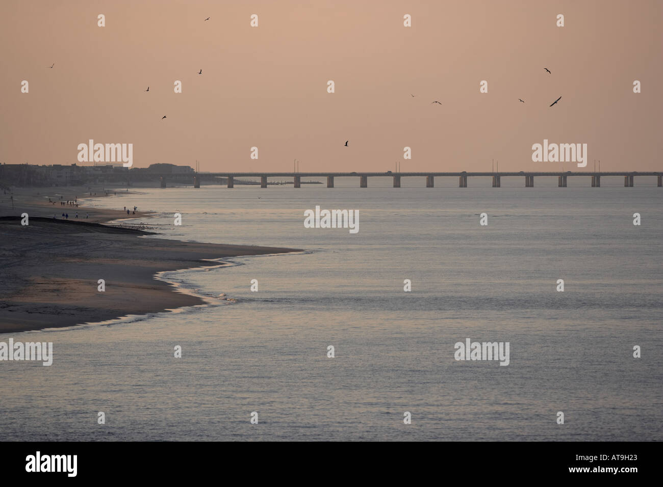 Shoreline of Chesapeake Bay and beach with Chesapeake Bay Bridge Tunnel ...