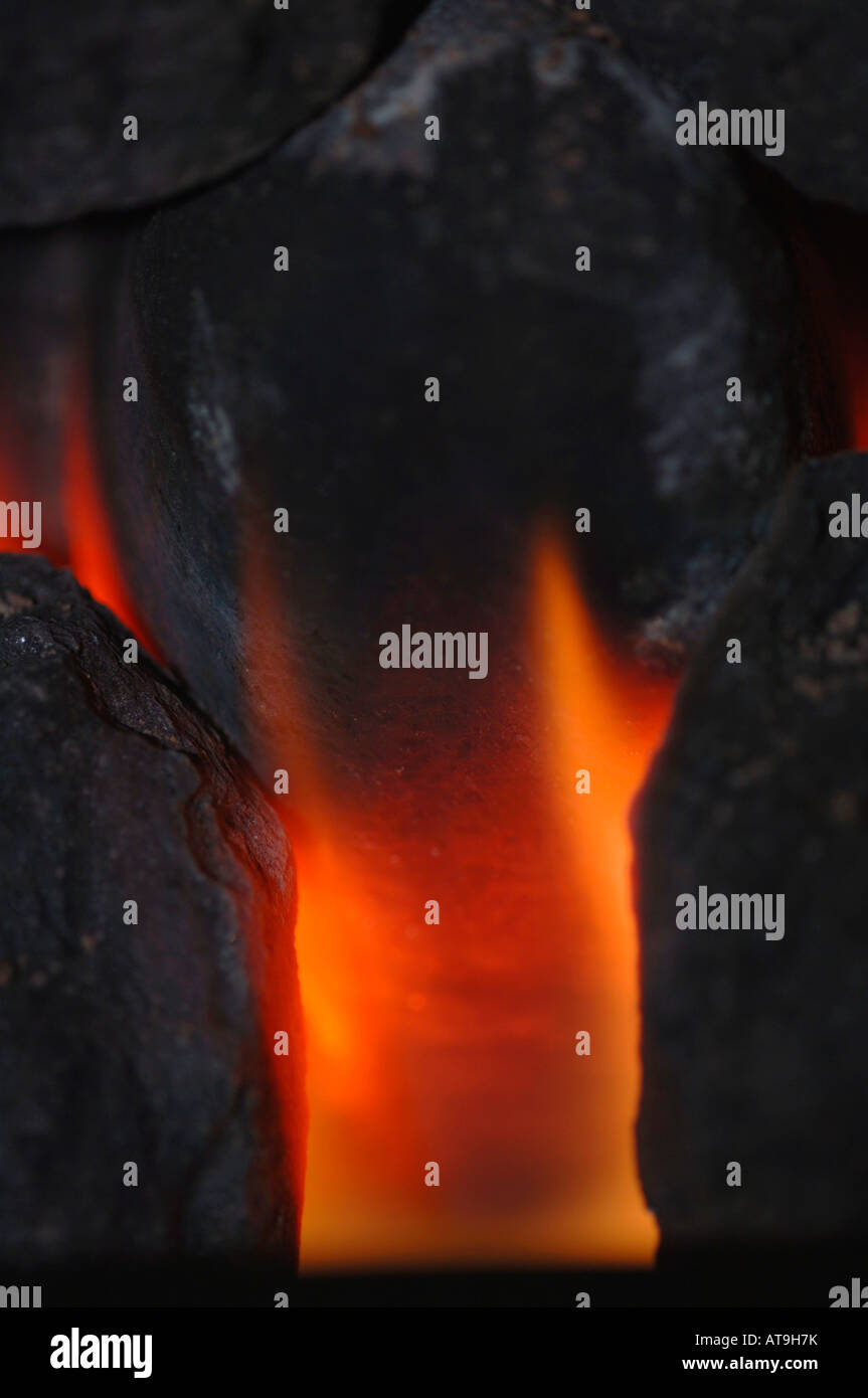 Closeup Of Gas Fire Flames & Artifical Coal Stock Photo - Alamy