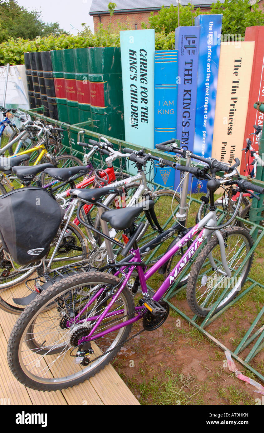Bike rack in front of large giant book display at entrance to The ...