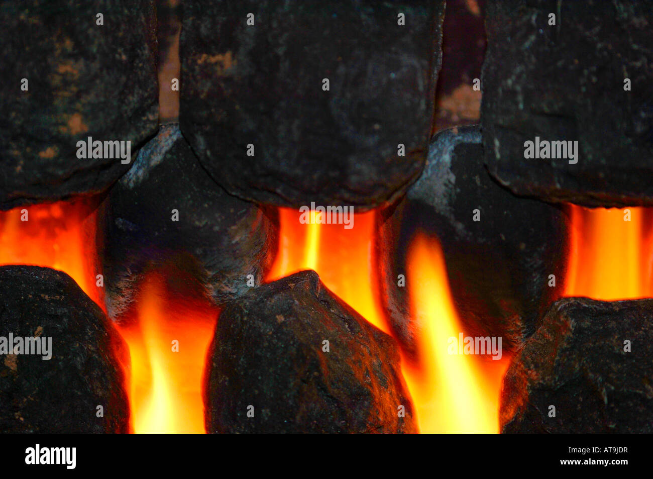 Closeup Of Gas Fire Flames & Artifical Coal Stock Photo - Alamy