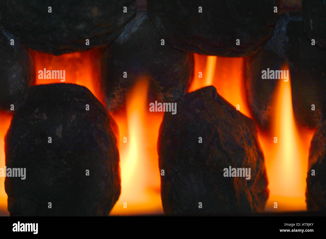 Closeup Of Gas Fire Flames & Artifical Coal Stock Photo - Alamy