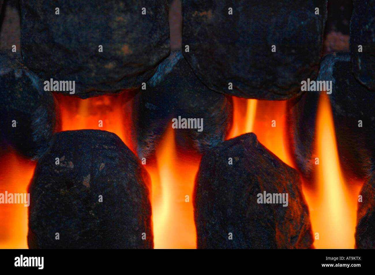 Closeup Of Gas Fire Flames & Artifical Coal Stock Photo - Alamy