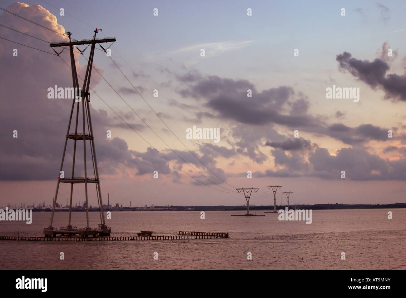 Pylons carrying powerlines across the Delaware River Stock Photo - Alamy