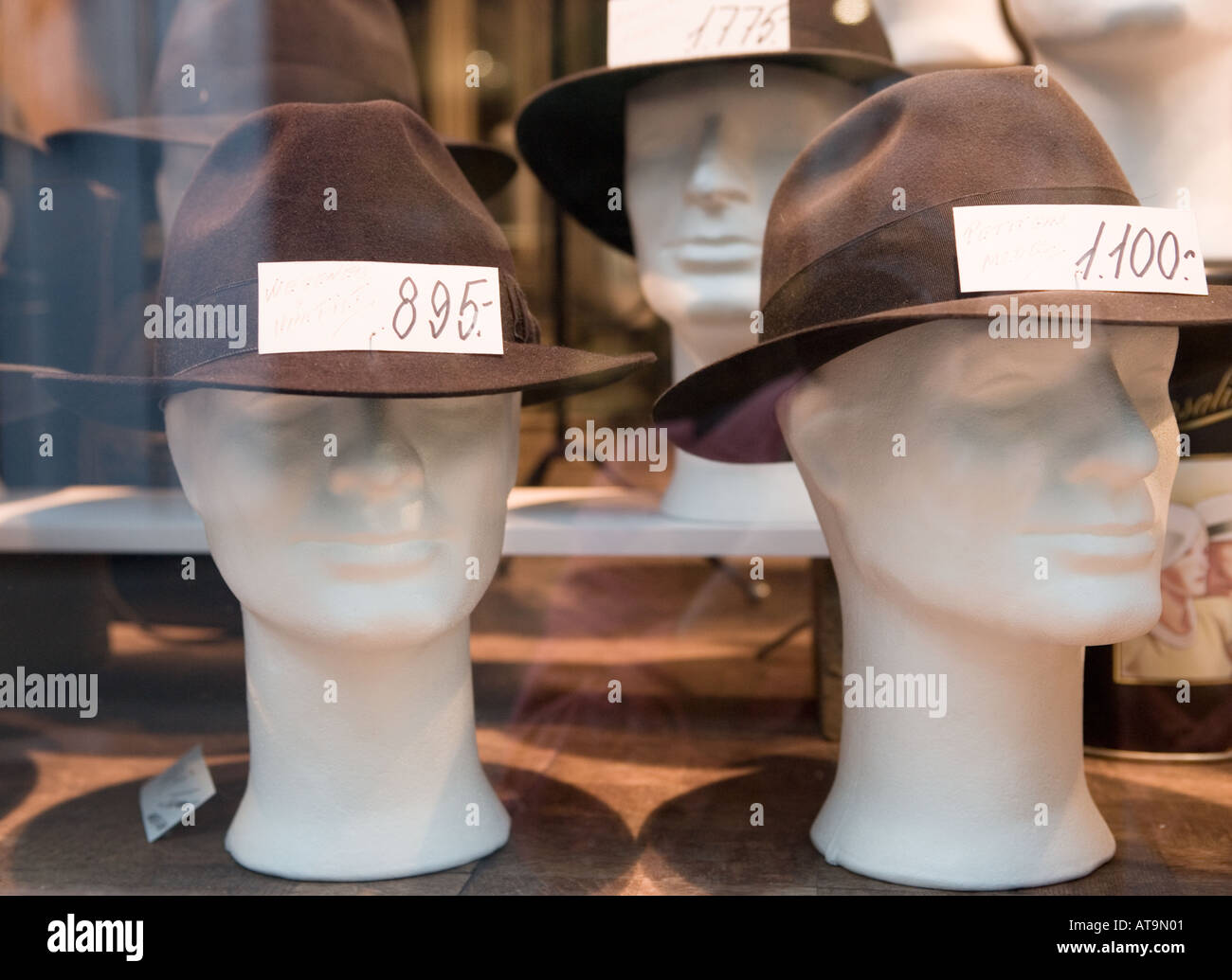 Hatshop window display in Copenhagen Denmark Stock Photo - Alamy