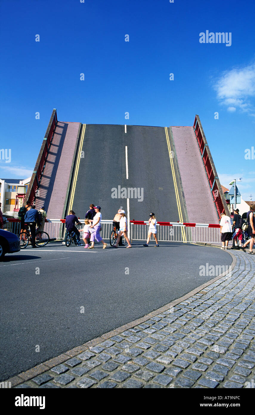 Weymouth harbour bridge lifted in the summertime Dorset county England ...